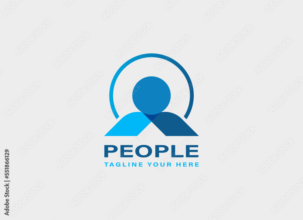 Abstract People Logo. Blue Geometric Shape Human Symbol with Three ...