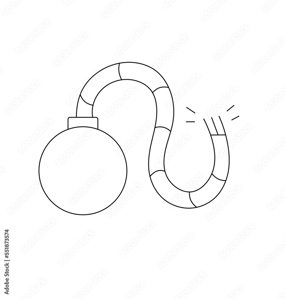 Vector isolated one simple minimal round bomb with long burning fuse ...