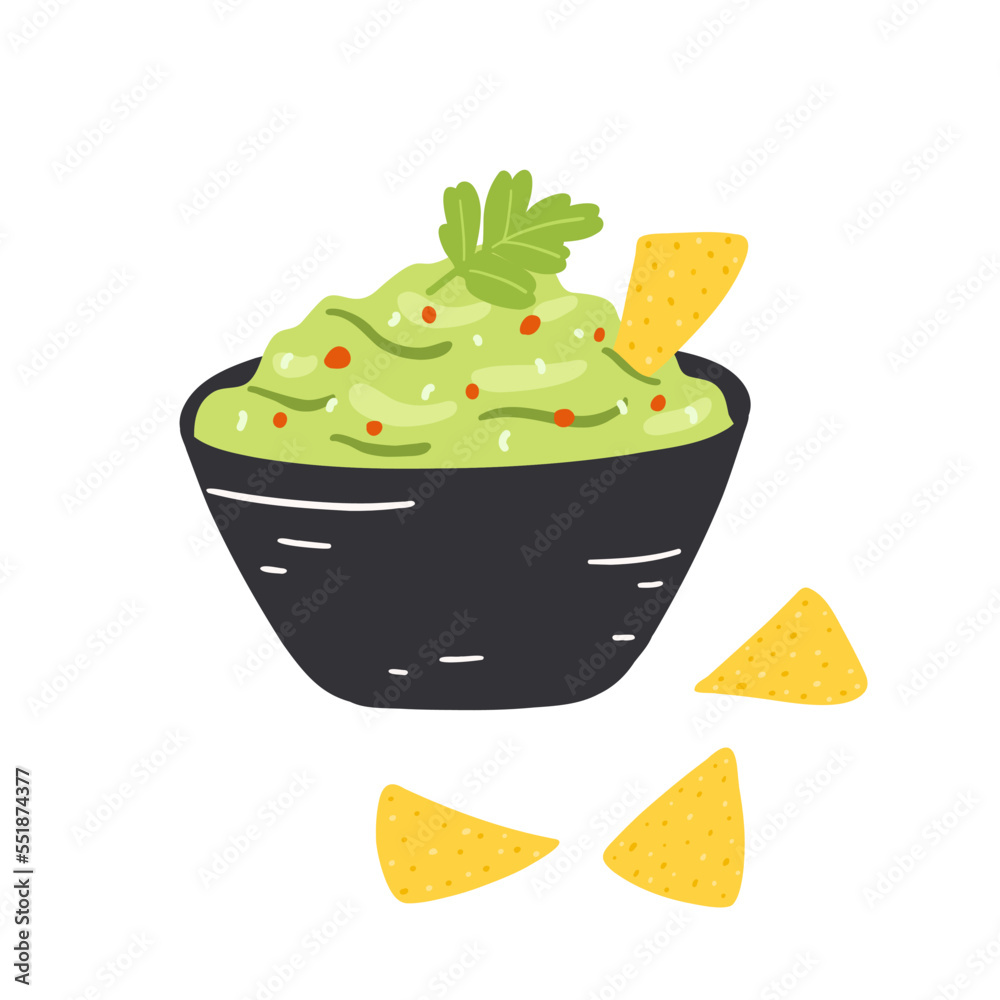 Guacamole in cartoon flat style. Hand drawn vector illustration of ...