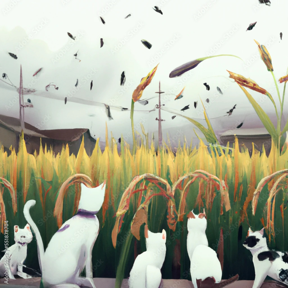 Cats in the rice field digital art style created with Generative AI ...