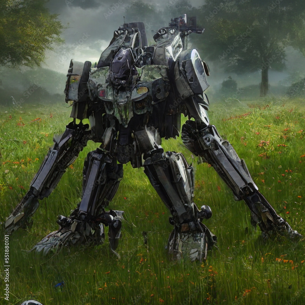Abandoned Damaged Mech generative AI Generative AI Stock Illustration ...
