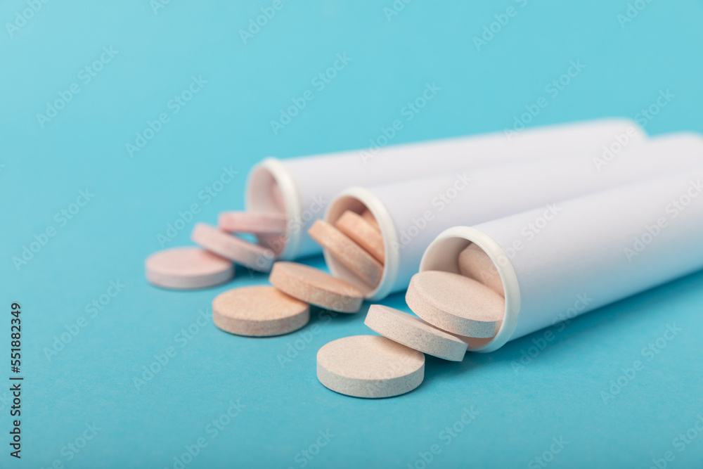 Multivitamin effervescent tablets. Soluble tablets of vitamin C ...