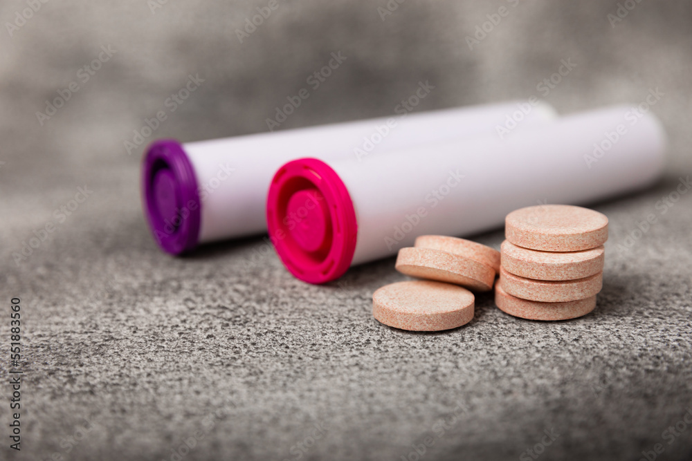 Multivitamin effervescent tablets. Soluble tablets of vitamin C ...