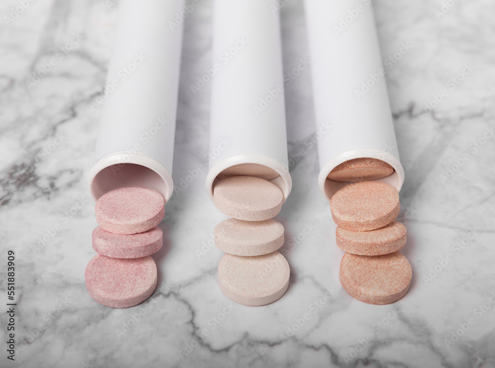 Multivitamin effervescent tablets. Soluble tablets of vitamin C ...