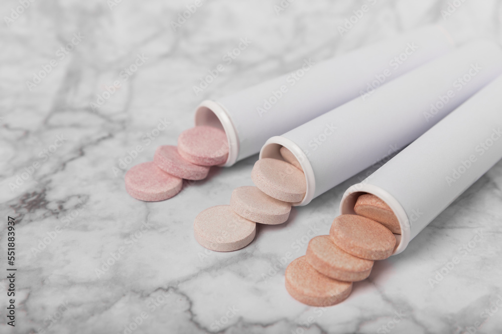 Multivitamin effervescent tablets. Soluble tablets of vitamin C ...