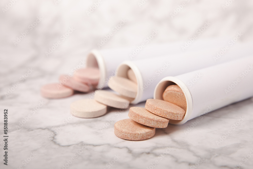 Multivitamin effervescent tablets. Soluble tablets of vitamin C ...