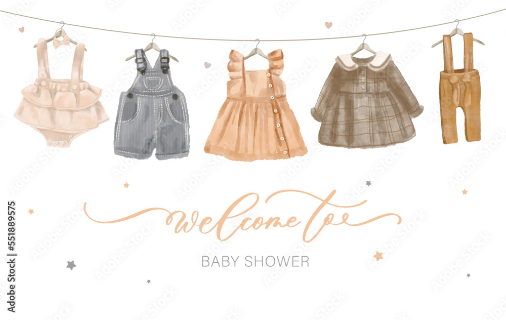 Cute baby shower watercolor invitation card for baby and kids new born ...