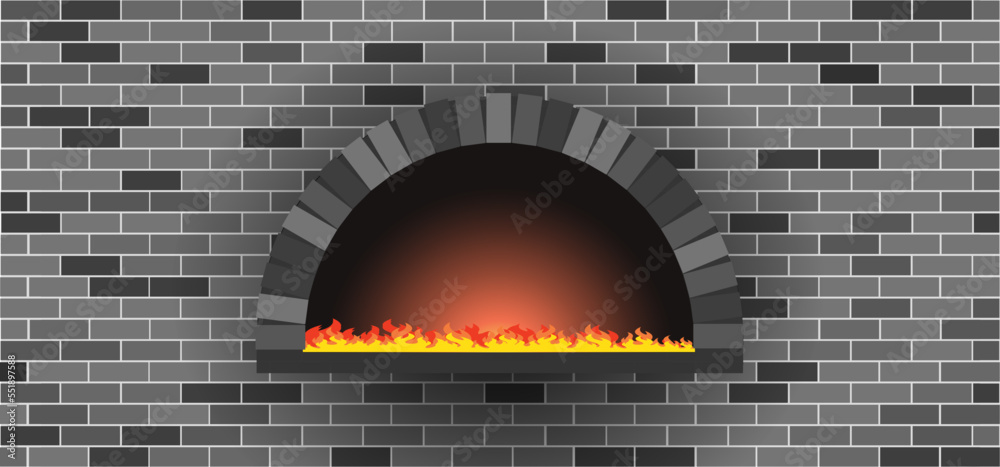 Stone brick pizzeria pizza oven. Firewood hot fired oven. Fire bakery ...