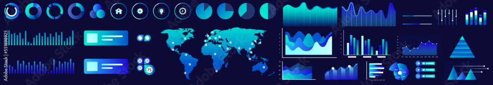 High technology panel, interactive data graph panorama wide vector ...