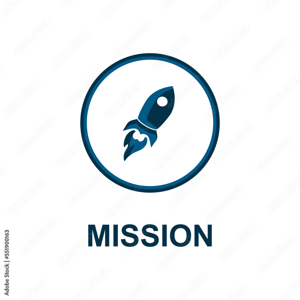 Mission icon with rocket. Web icon Mission isolated on white background ...
