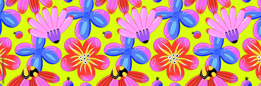 Horizontal rectangle banner with floral pattern. Contemporary bright ...