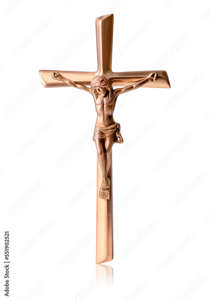 Crucifix with a metal figure of Jesus Christ for prayer. Close-up of a ...