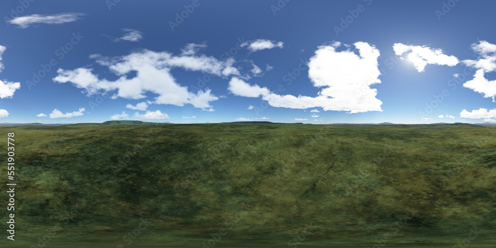 Blue sky green field 360 HDRI. environment, panorama, 3d rendering ...