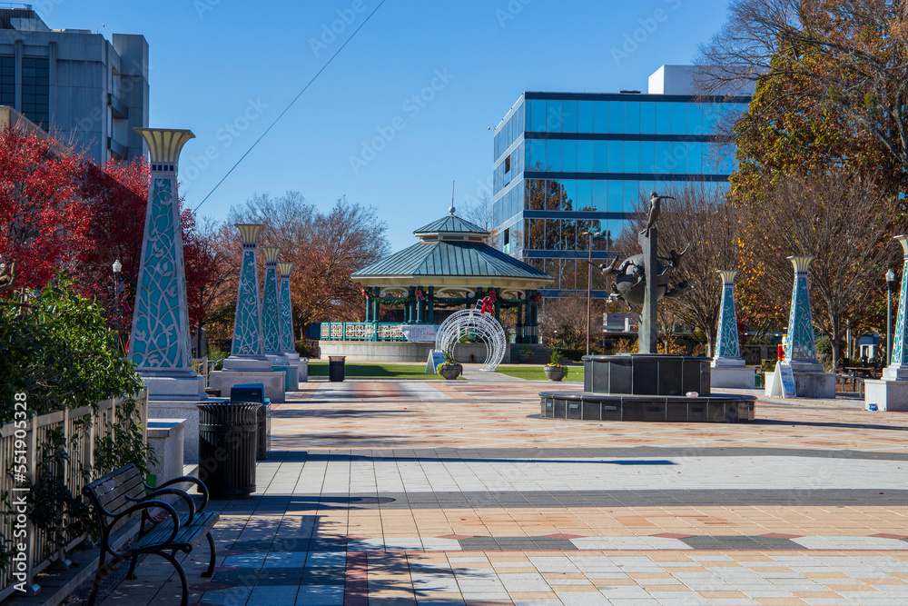 a gorgeous winter landscape at the Decatur Square with red and yellow ...