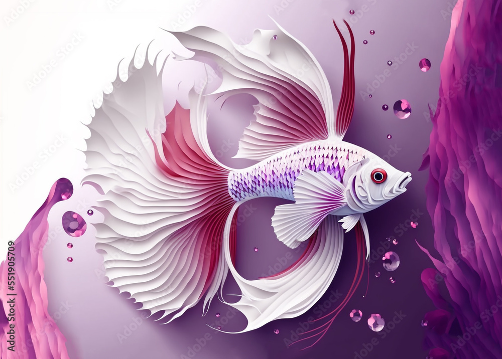 paper craft style illustration beautiful swimming guppy fish with full ...