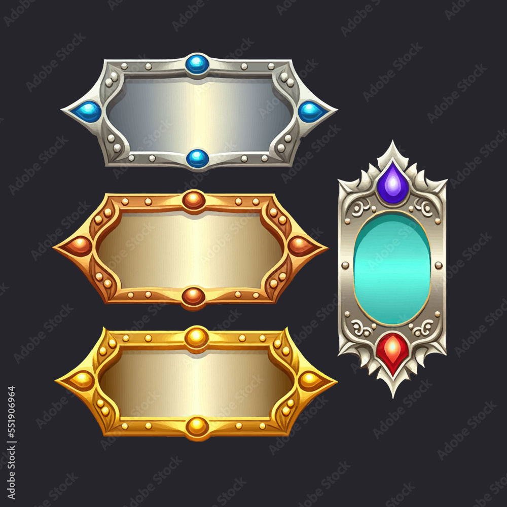 Silver, bronze and golden vintage game frames, ui medieval borders of ...