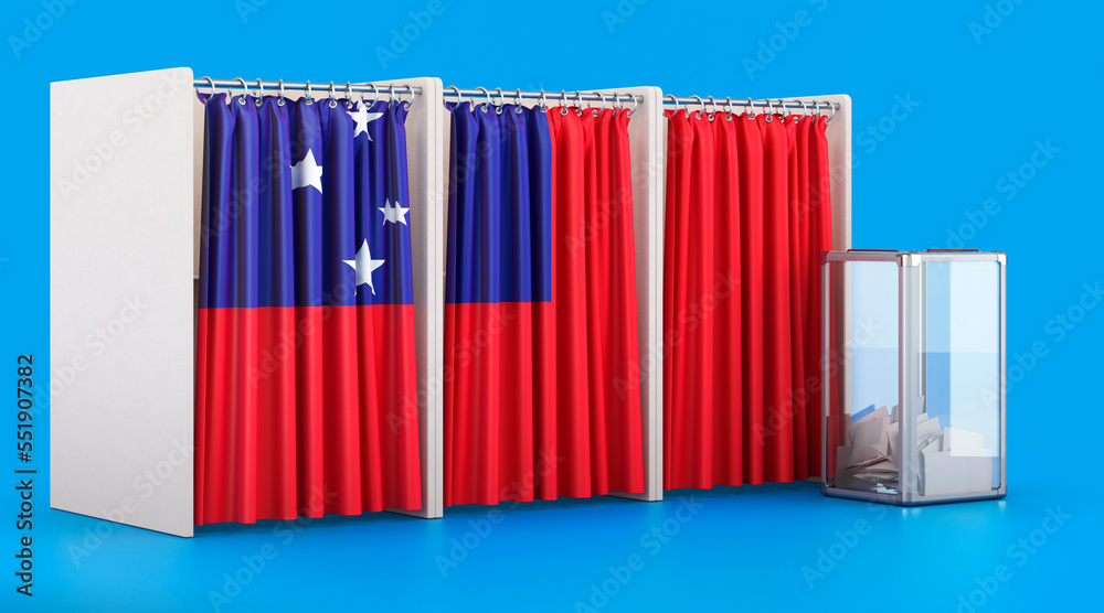 Voting booths with Samoan flag and ballot box. Election in Samoa ...