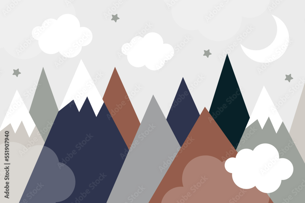 Cute mountains, moon and clouds in pastel colors. For baby wallpapers ...