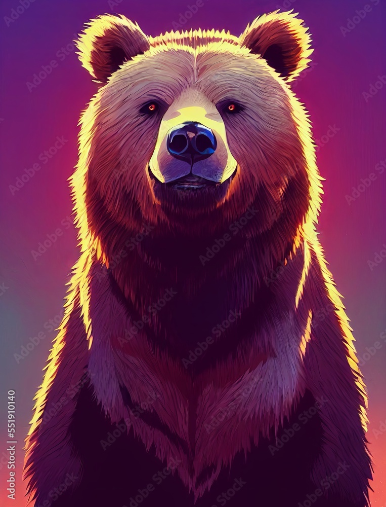 Cartoon portrait headshot of a grizzly bear. North American land animal ...