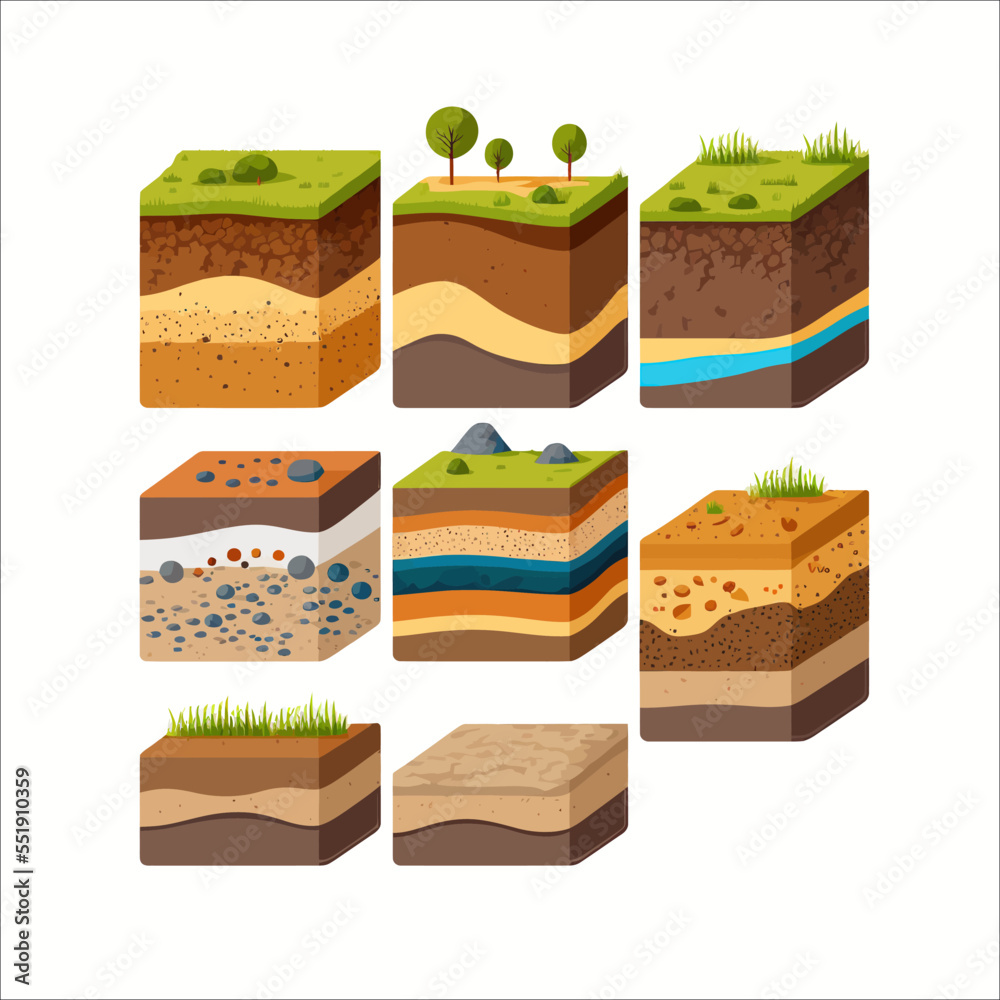 Seamless ground cross sections, underground textures. Flat cartoon ...