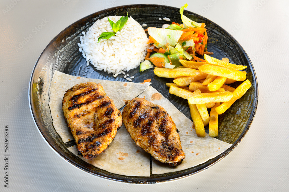 Chicken wings barbeque in a dish with BBQ grill sauce . Izgara tavuk ...