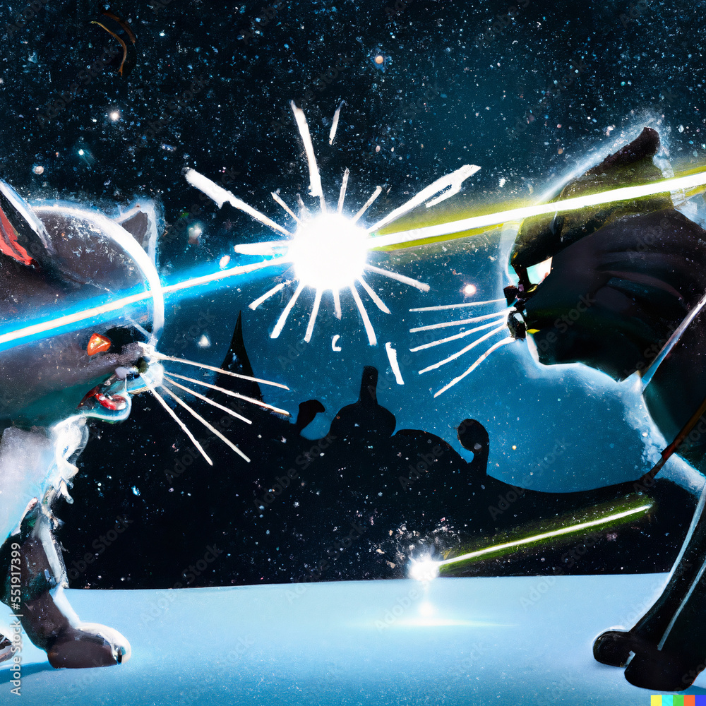 two angry cats fighting each other with lightsabers, Generative AI ...
