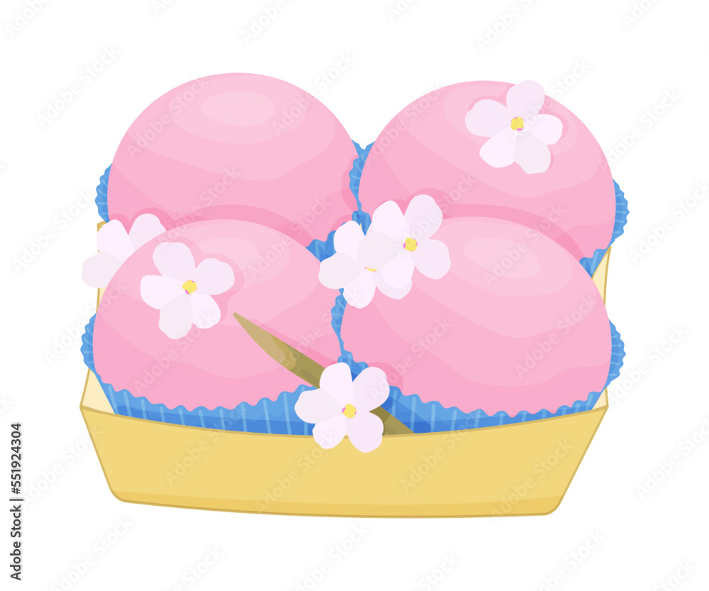 Mochi Japanese traditional dessert in box vector illustration isolated ...