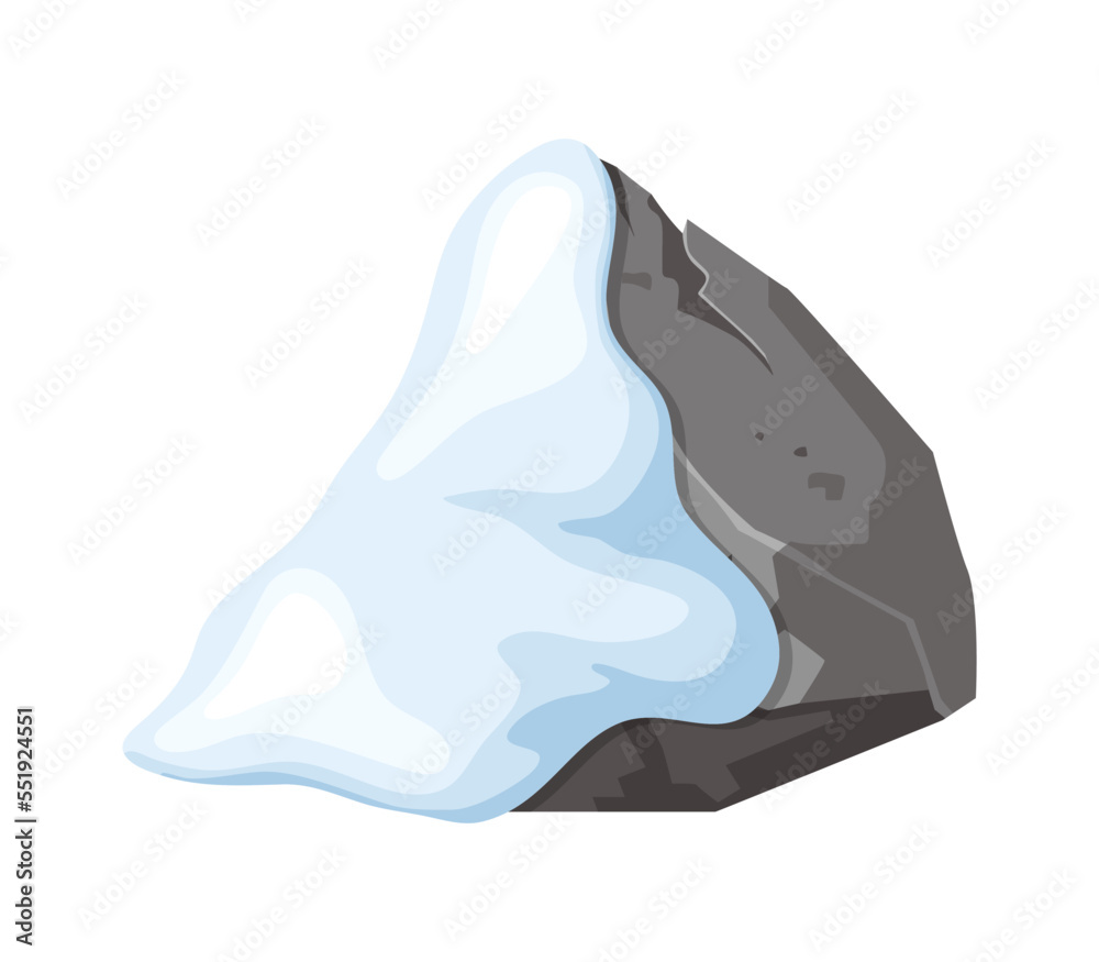 Stone and rock in snow. Snowy mountains in cartoon, heap of boulders in ...