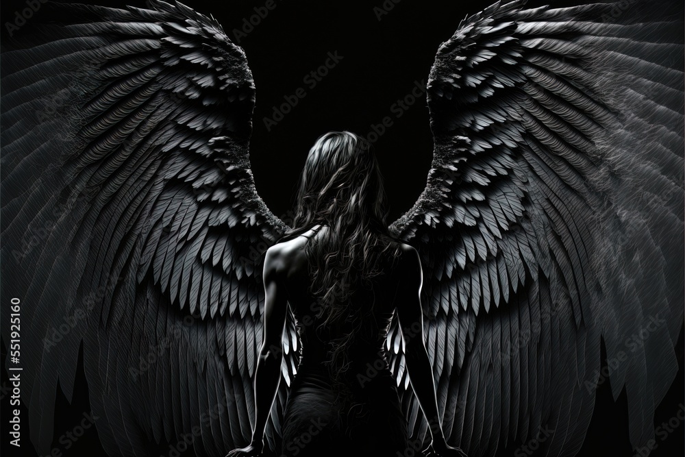 Black angel, big black wings, fantasy. AI Stock Illustration | Adobe Stock