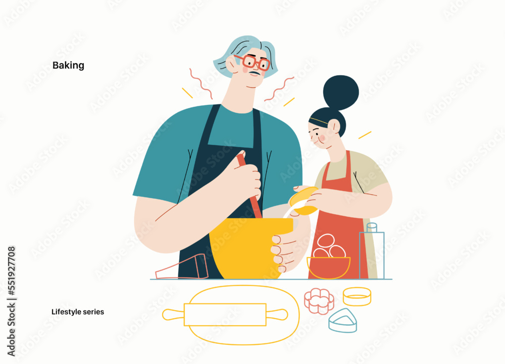 Lifestyle series -Baking -modern flat vector illustration of a man and ...