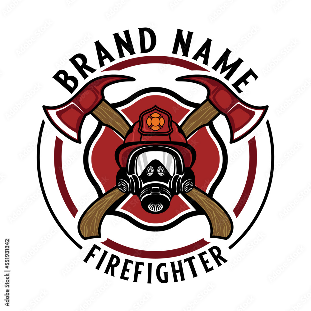 firefighter Logo design. with the concept of axes and fire helmets ...