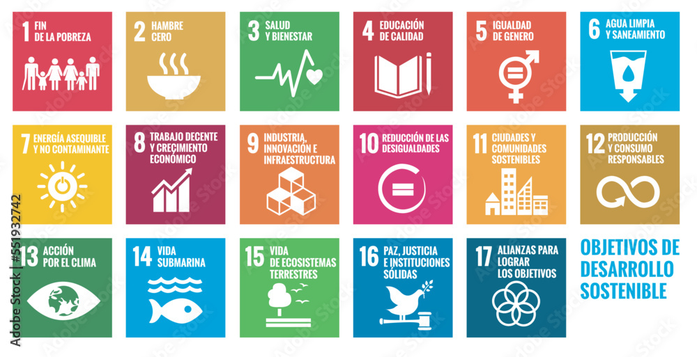 Sustainable Development Goals Onu Sixteen Sdgs Vector Stock