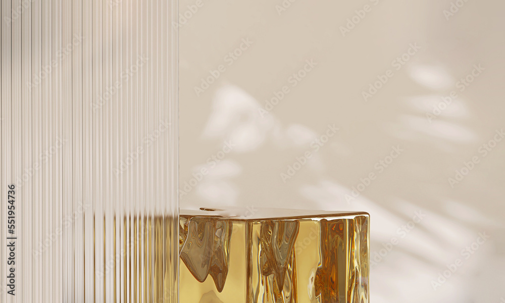 Abstract form amber transparent glass podium with reeded glass ...