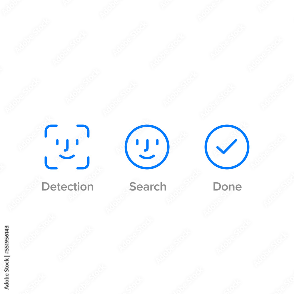 Face ID scanning process icons. Facial detection symbols. Facial ...