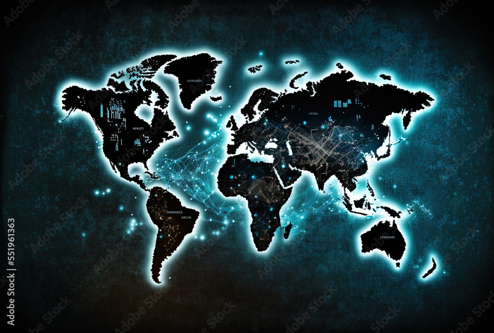Concepts of the world map, worldwide business, and global communication ...