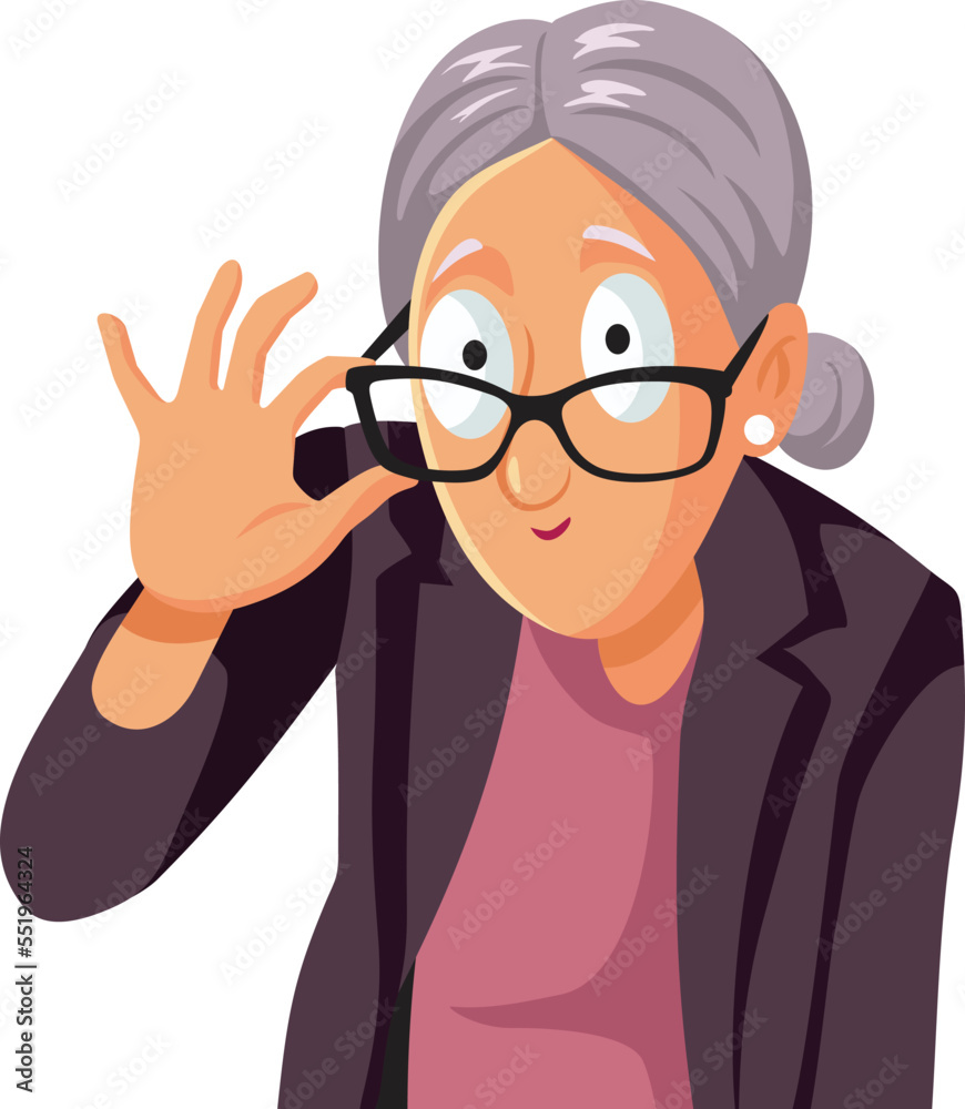 Funny Woman Looking Over her Glasses Vector Cartoon Illustration ...