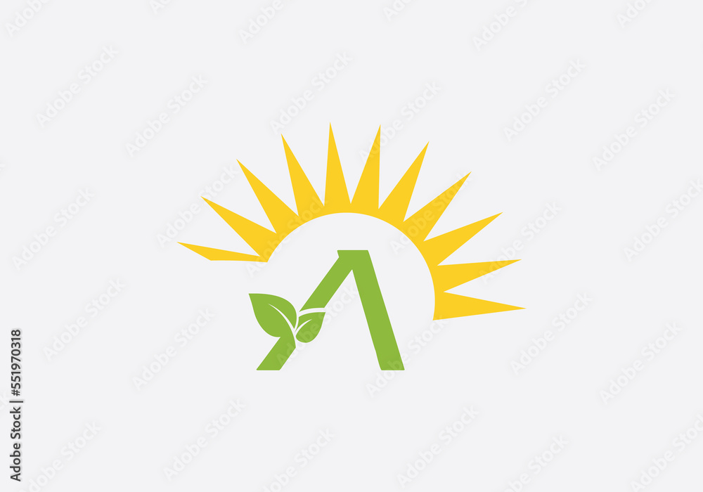 Green healthy leaf logo and Solar panel icon. Solar Energy symbol ...