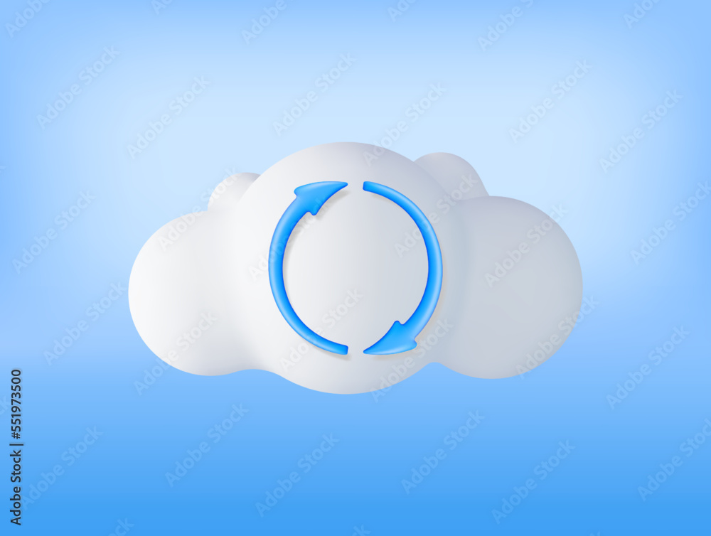 3D Cloud with File Sync Icon Isolated. Render Computer Cloud with Synchronization Symbol. Data ...