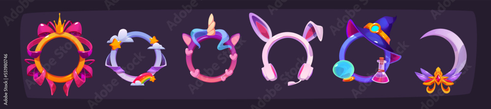 Gaming round frames for avatars, gamers characters borders, animals ...