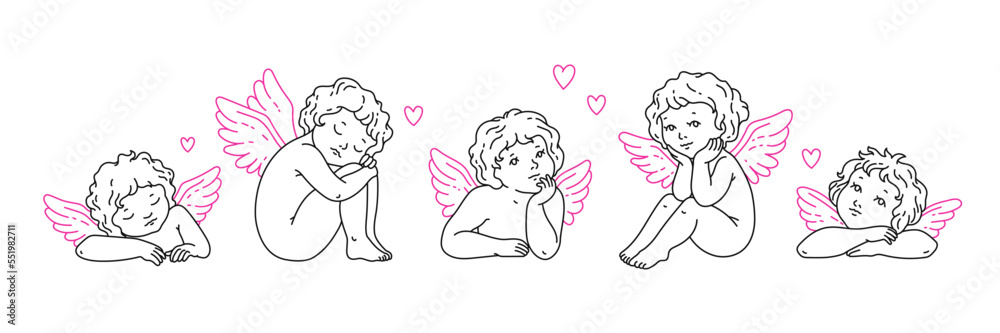 Vetor de Angel and cupid tattoo art 1990s-2000s. Love concept. Happy ...