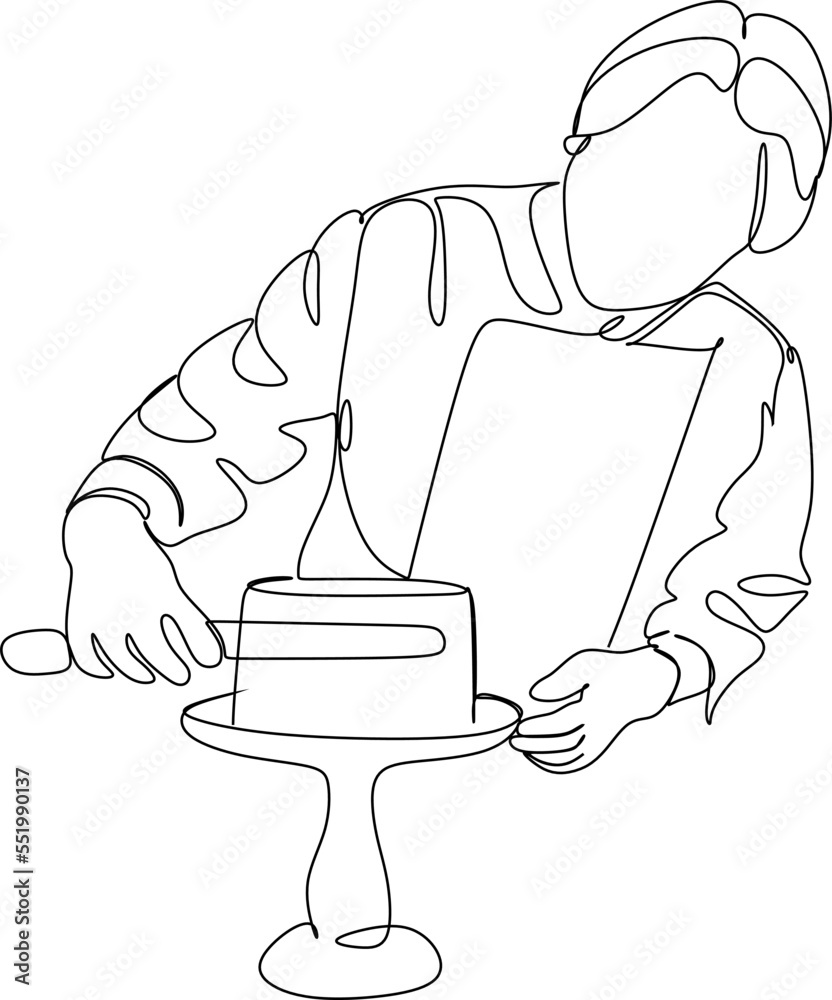 Continuous line drawing of hand drawn chef preparing food. Scene in the ...