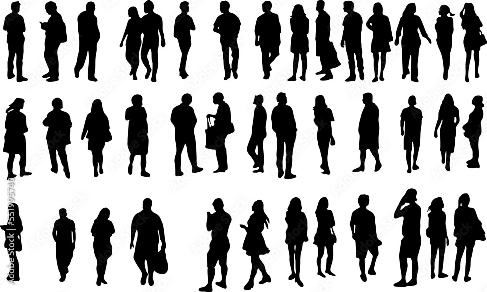Shadow people in various gesture vector silhouettes of men and a women ...