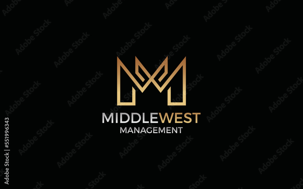 Letter M and W logo form with simple and modern shape in gold color ...
