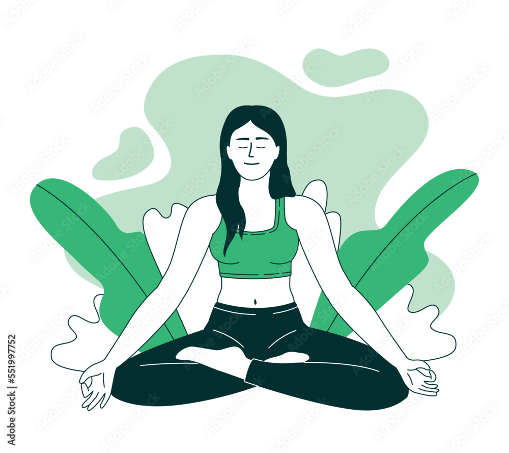 Spiritual practices 2D vector isolated linear illustration. Meditating ...