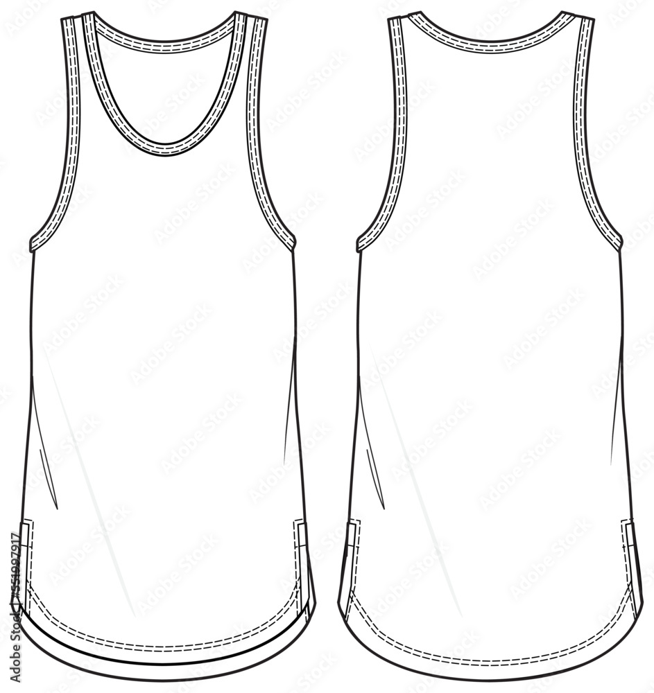 Men's sleeveless Tank top vest flat sketch fashion illustration drawing ...