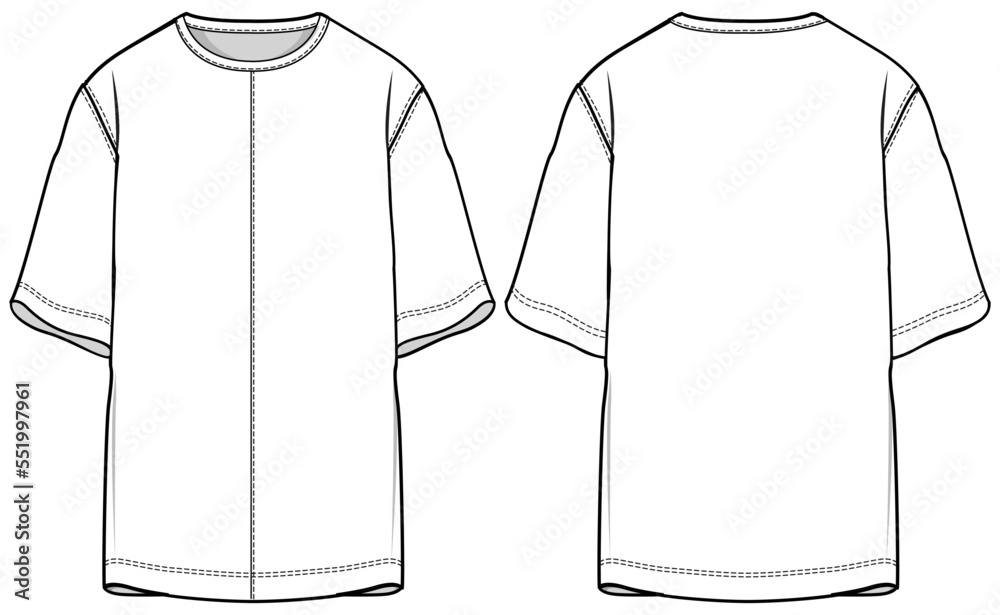 Men's Short sleeve Oversize Crew neck T Shirt flat sketch fashion ...