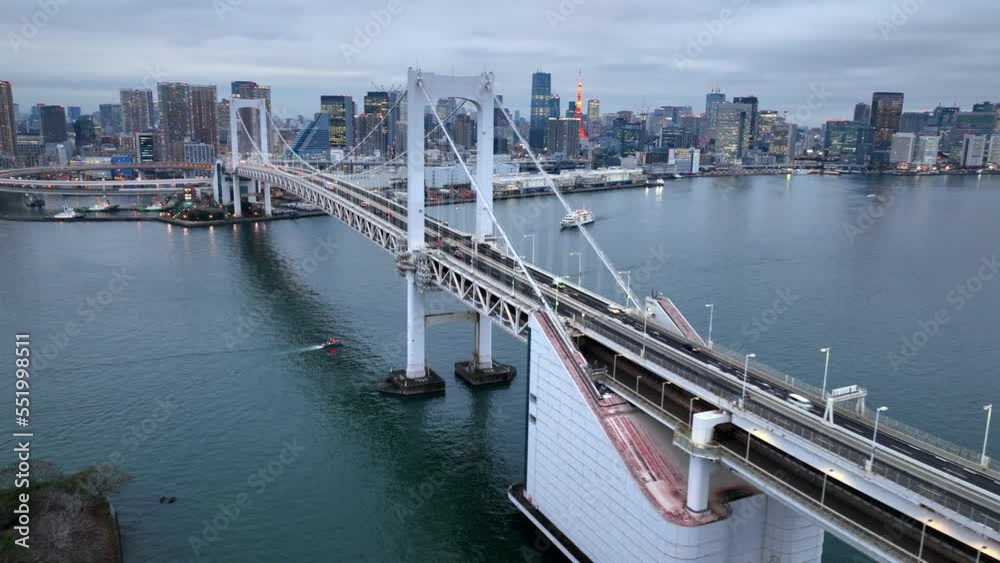 Tokyo aerial view, Rainbow bridge in Tokyo, capital of Japan, modern ...