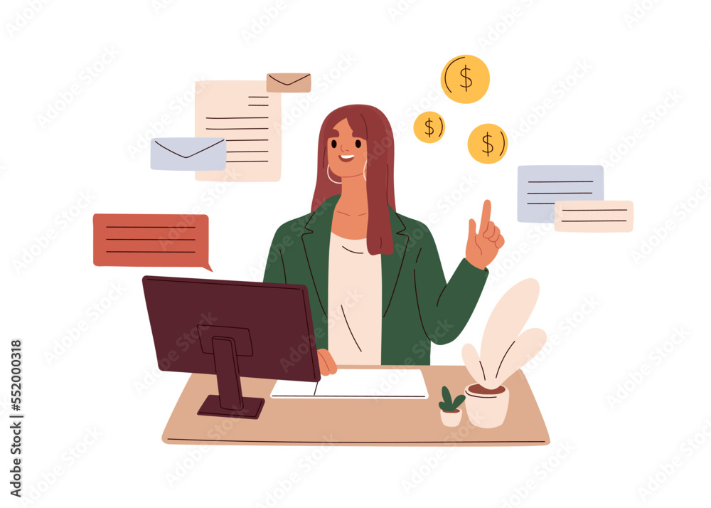 Accountant employee at work. Financial manager at computer desk ...