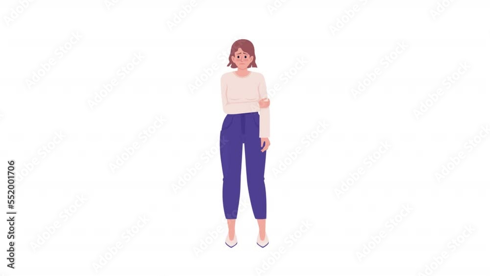 Animated character feeling shame. Self soothing. Not confident lady ...