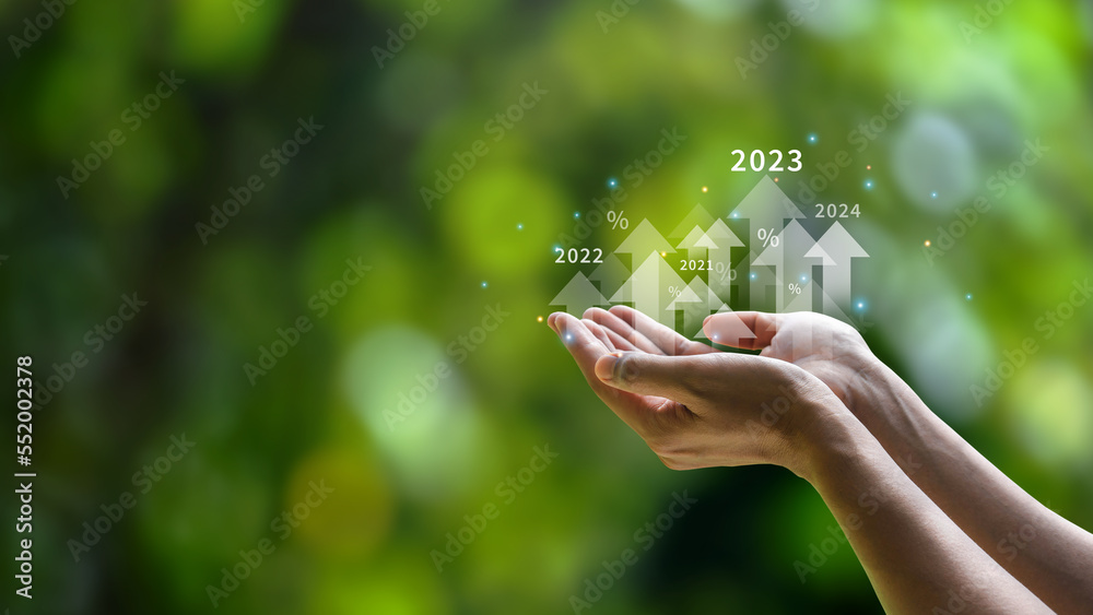 Future planning goals and new visions for the year 2024. Businessman ...